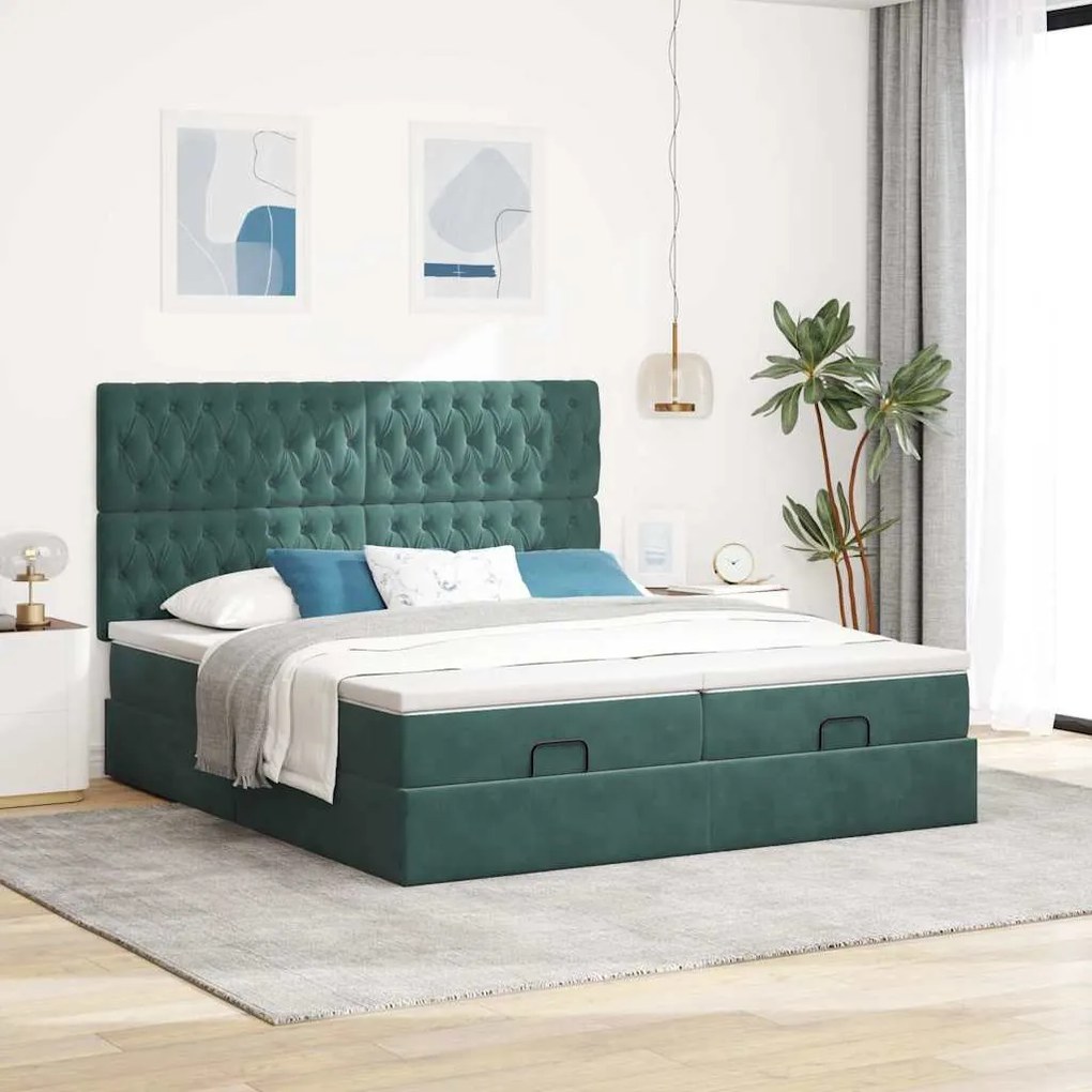 Osmanský rám postele s matrací tmavě zelená 200x200cm samet 3314648