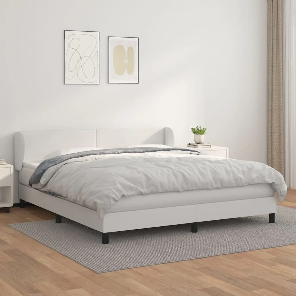 Box spring postel s matrací bílá 180x200 cm umělá kůže