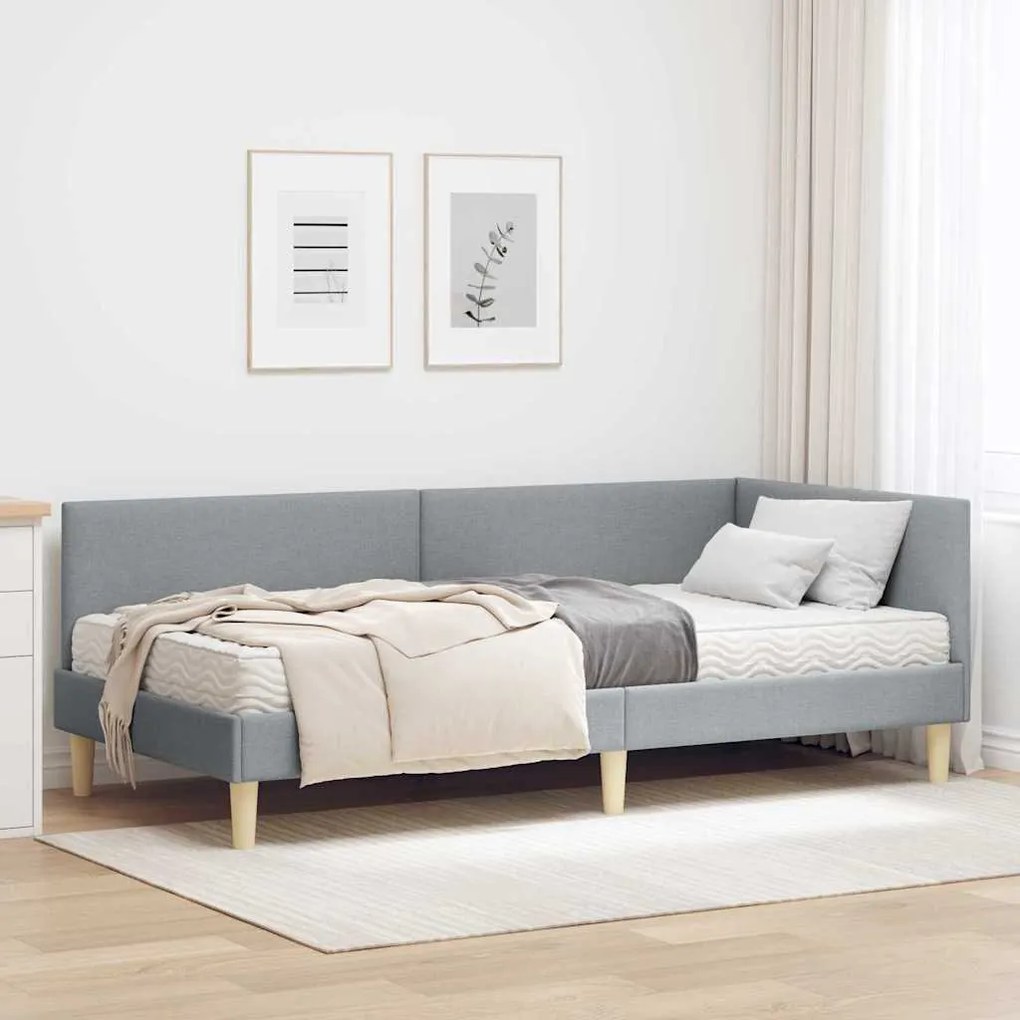 Rohový rám postele s matrací Jiný 2 ks Světle šedá textil 3393733