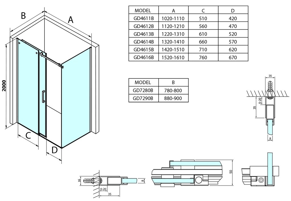 Gelco Gelco, DRAGON BLACK obdélníková sprchová zástěna 1400x900mm L/P varianta, GD4614B-02