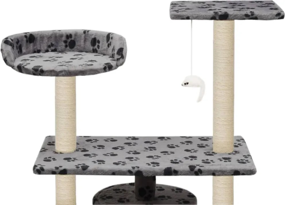 Škrabadlo pro kočky sisalové sloupky 95 cm šedé potisk tlapek 170513