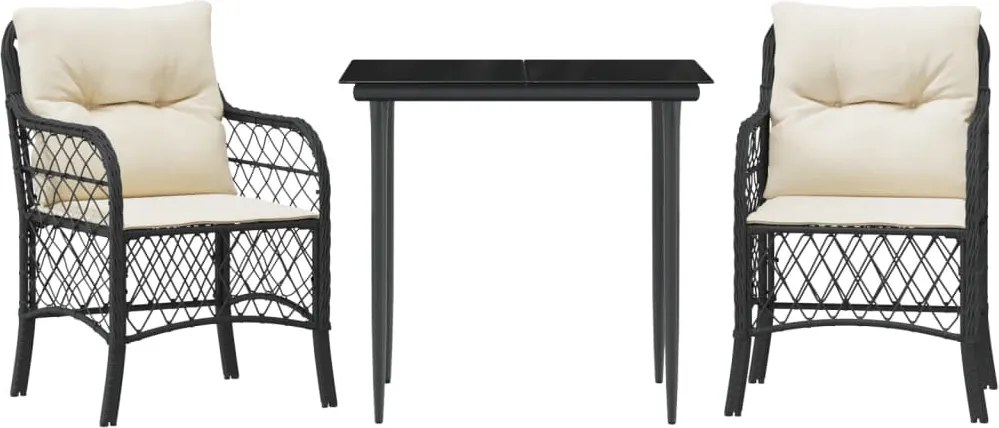 3dílný bistro set s poduškami černý polyratan 3212082
