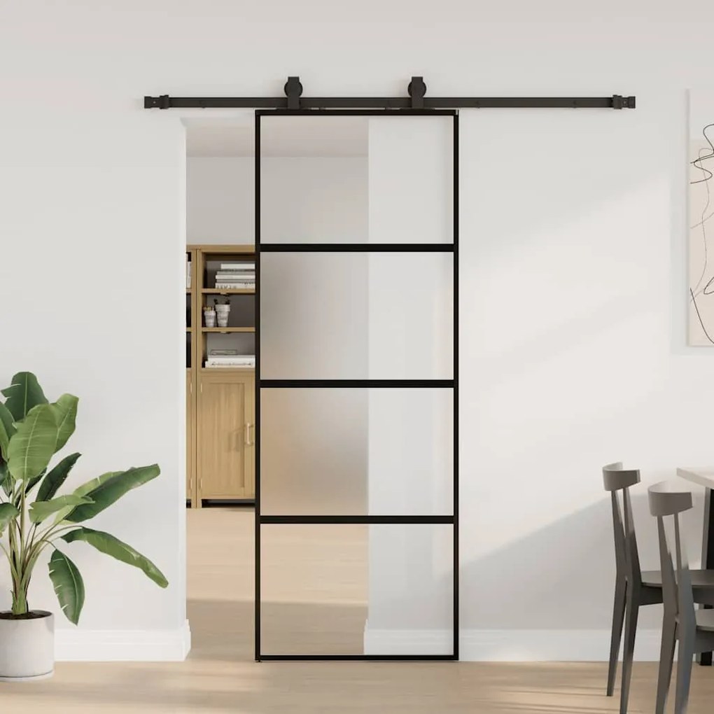 Posuvné dveře se sadou kování černé 76x205 cm Tvrzené sklo 3375829