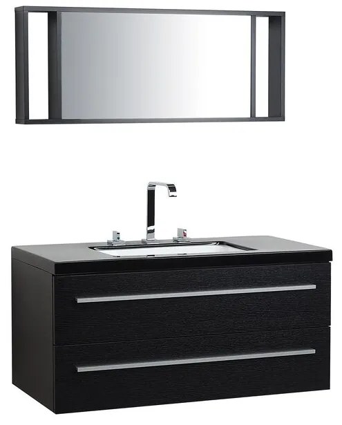 Černý nástěnný nábytek do koupelny se zásuvkou a zrcadlem  ALMERIA