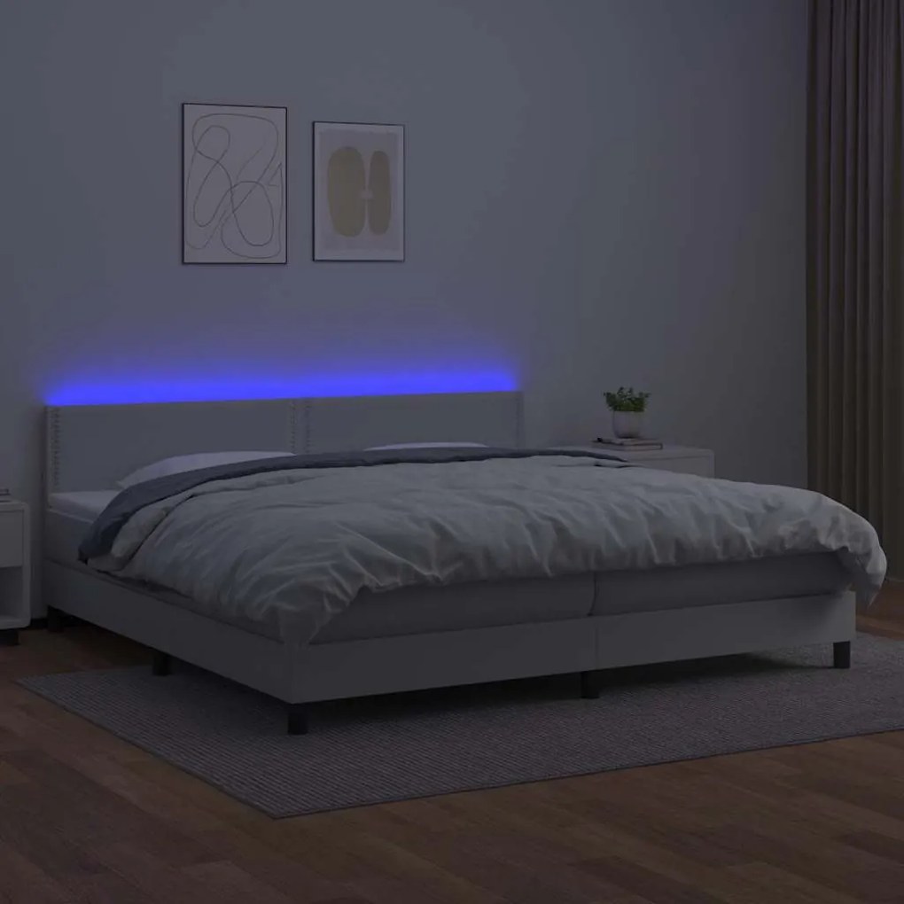 Box spring postel s matrací a LED bílá 200x200 cm umělá kůže 3134184