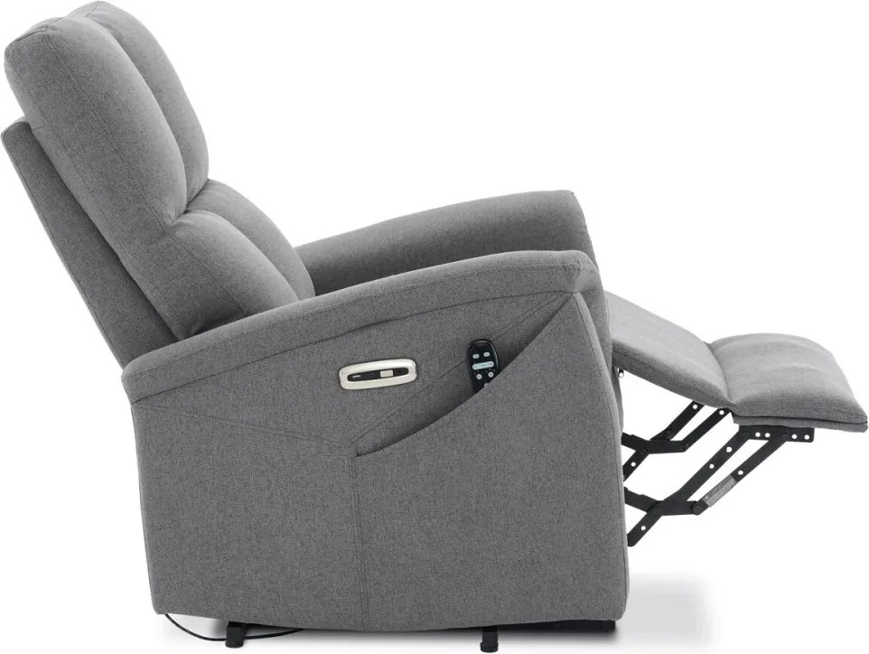 Křeslo polohovací masážní s výhřevem, 8bodová vibrační masáž, zvedací systém, USB, šedá látka (72 x 95) cm