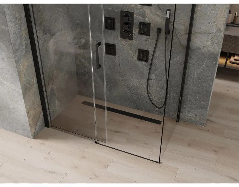 Mexen Omega sprchový kout 140x80cm, 8mm sklo, černý profil-čiré sklo, 825-140-080-70-00