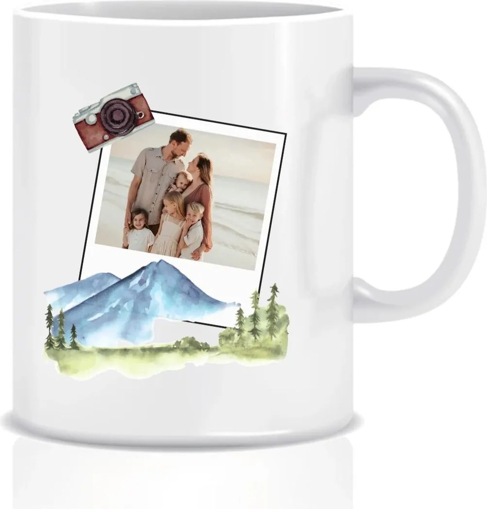 Personalizovaný klasický bílý keramický hrníček 300 ml s polaroidem z dovolené
