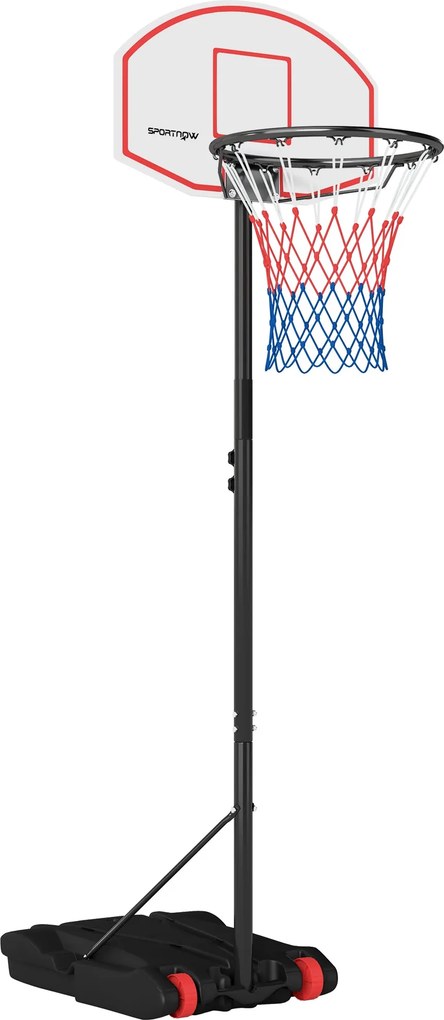 SPORTNOW Venkovní Basketbalový Koš s Nastavitelnou Výškou (210-247 cm) a Terčovou Zábranou - Přenosný Basketbalový Koš s Kolečky a Naplnitelnou Bází p
