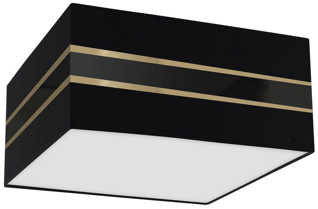 Stropní svítidlo Ultimo Square, 1x černé/zlaté textilní stínítko, (bílé plexisklo), (40 cm)