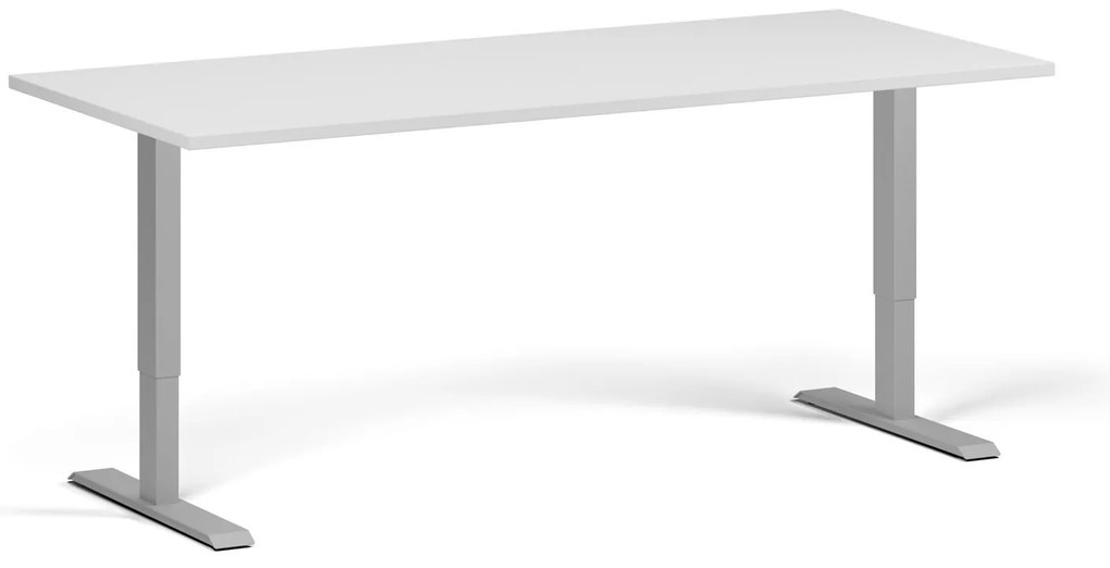 Výškově nastavitelný stůl, 180x80 cm, 1 motor, šedá podnož, bílá