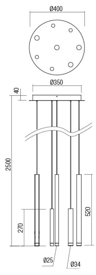 Redo 01-2051 závěsné LED svítidlo Madison saténová měď 8L, 32W, 3000K, 250cm