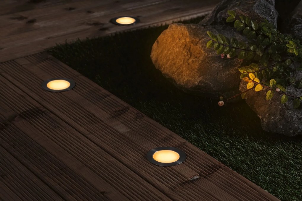 P 94722 Plug & Shine LED zemní svítidlo Floor základní sada neláká hmyz IP67 2200K 3x2W 21VA stříbrná - PAULMANN
