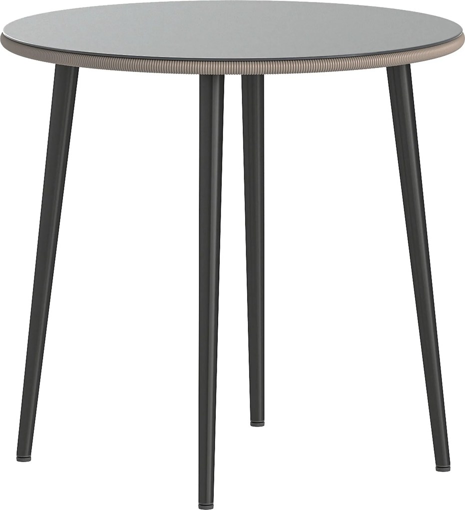 Outsunny kulatý zahradní jídelní stůl, venkovní stůl 80 × 80 × 74 cm, tvrzené sklo s ratanovým okrajem, ocelový rám, nosnost 50 kg, na terasu a balkon