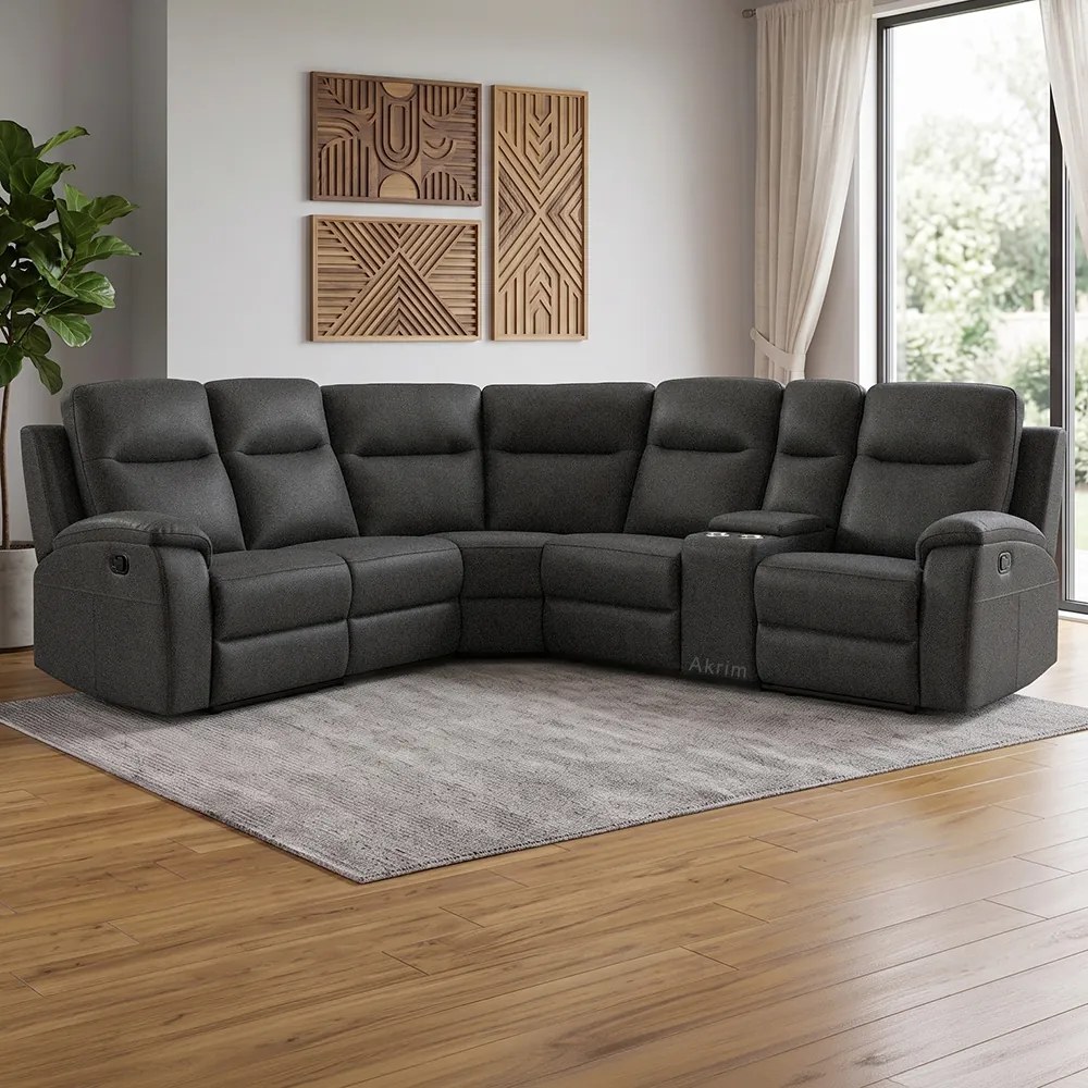 Sedací souprava MALAGA | 248x276 cm | UNIVERZÁLNÍ levá i pravá | s FUNKCÍ RELAX | tmavě šedá látka | EXTRA POHODLNÉ
