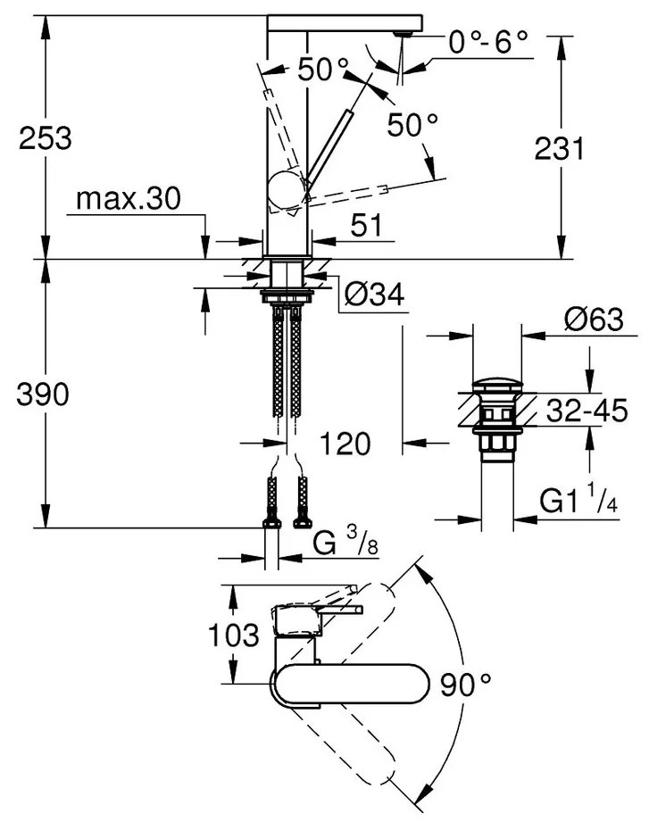 Grohe Plus - Stojánková páková umyvadlová baterie, chrom 23873003