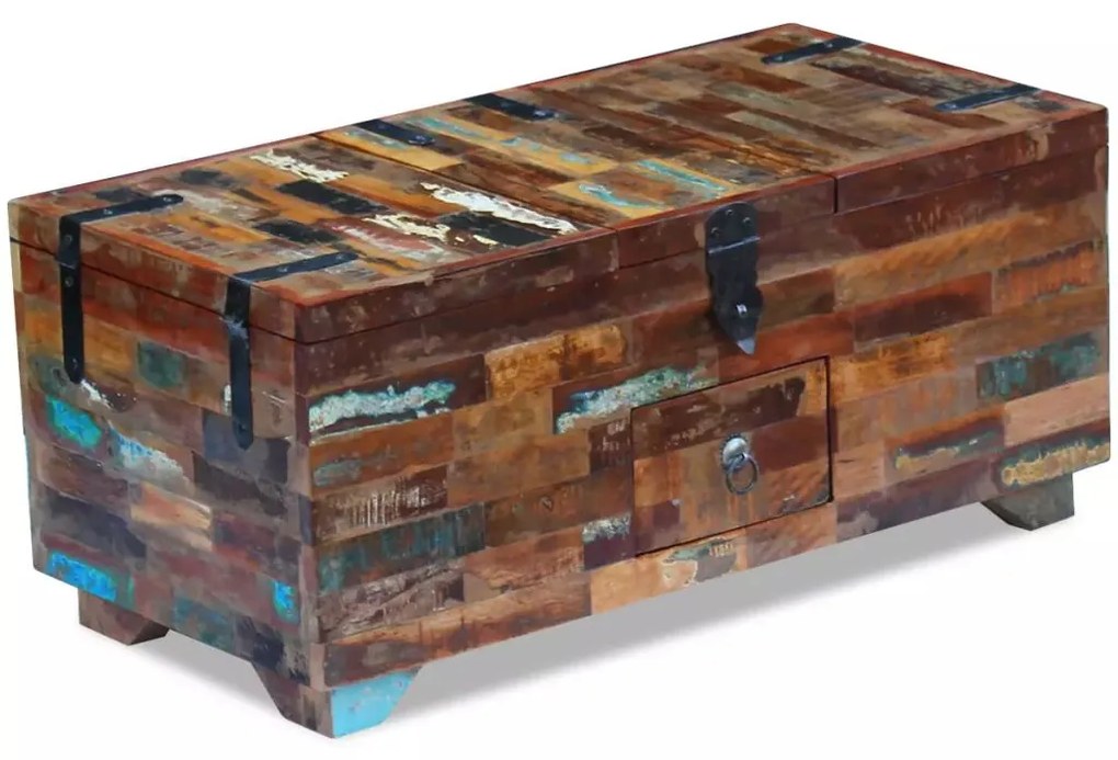 Konferenční stolek truhla - masivní recyklované dřevo | 80x40x35 cm