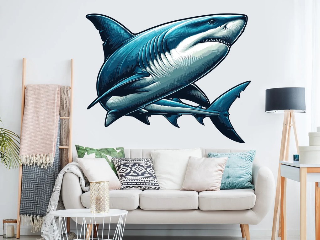 Žralok textilní přelepitelná samolepka na zeď arch 45 x 35 cm