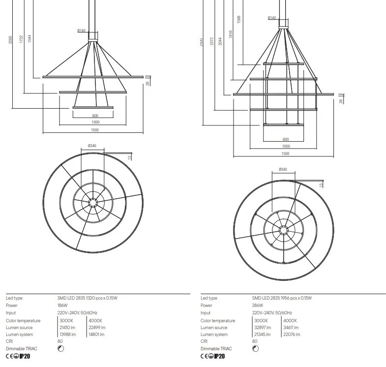 Redo Orbit závěsné Large Barva: Bílá 3000K, Ø - Průměr: S 40cm 80cm 120cm