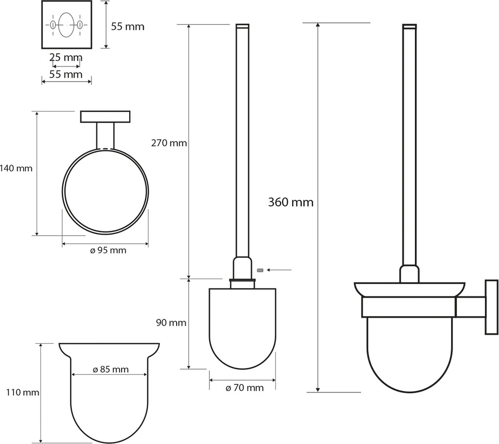 Sapho Sapho, X-SQUARE WC kartáč nástěnný, chrom, XQ301