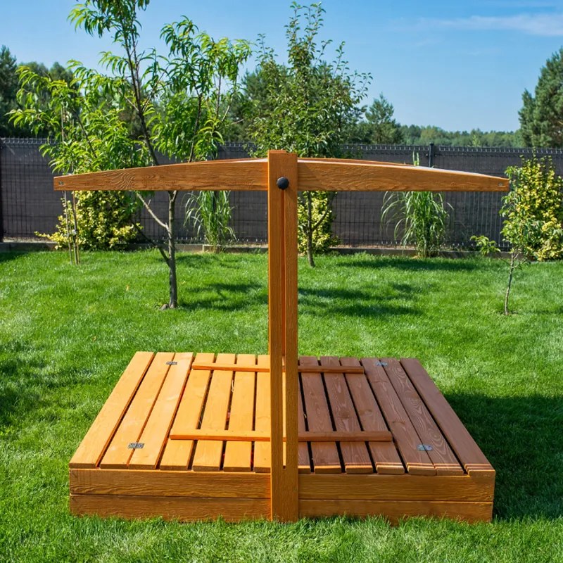 Uzavíratelné pískoviště s lavičkami a stříškou šedé barvy 120 x 120 cm