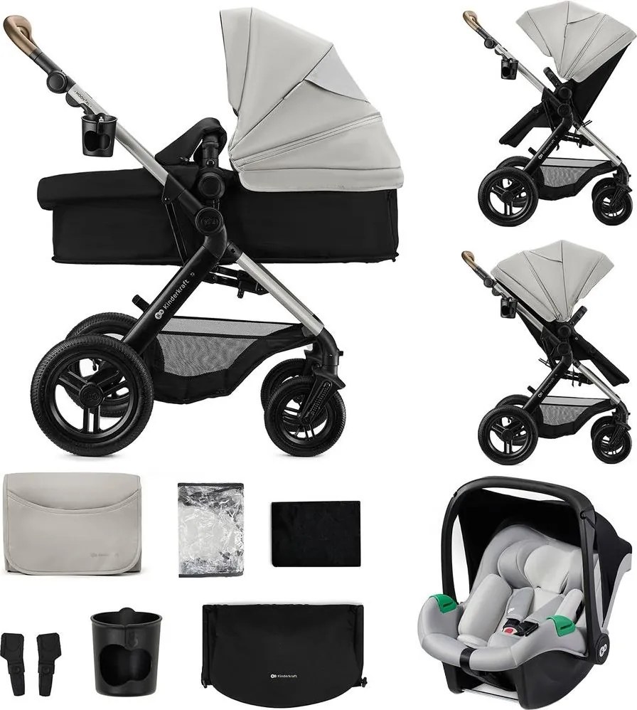 | KINDERKRAFT - Kombinovaný kočárek 3v1 MOOV 2 XL Air Grey | KSMOOVXLGRY0000