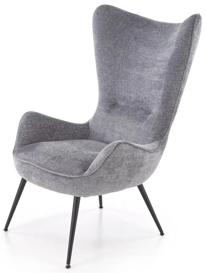 Designové křeslo ušák JUKON — kov, látka, šedá