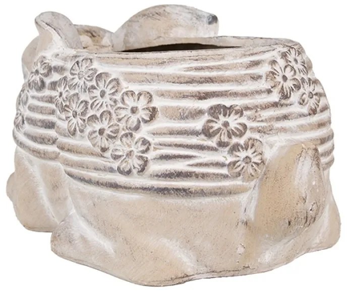 Béžový kameninový obal na květináč králíček s květinovým peřím Ferdi – 30x17x13 cm