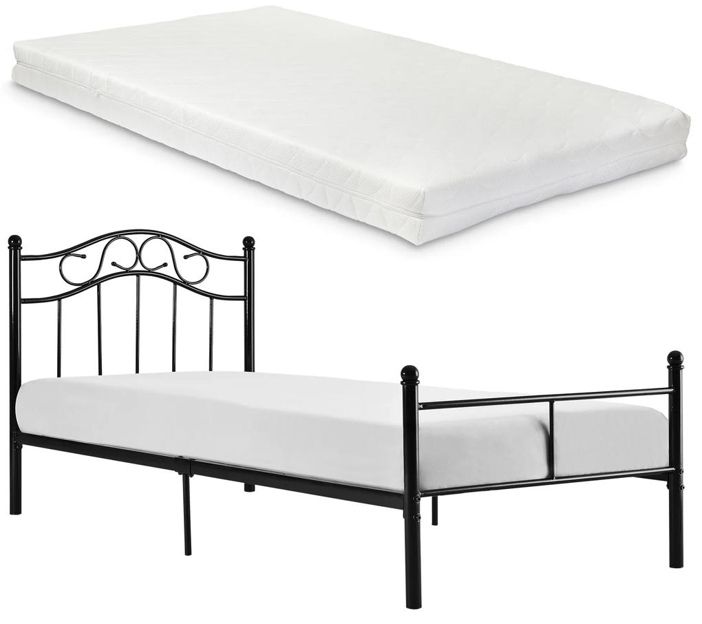 [en.casa] Kovová postel HTMB-120BM s matrací a roštem - 120 x 200 cm - černá