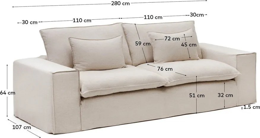 Béžová lněná pohovka 280 cm Anarela – Kave Home