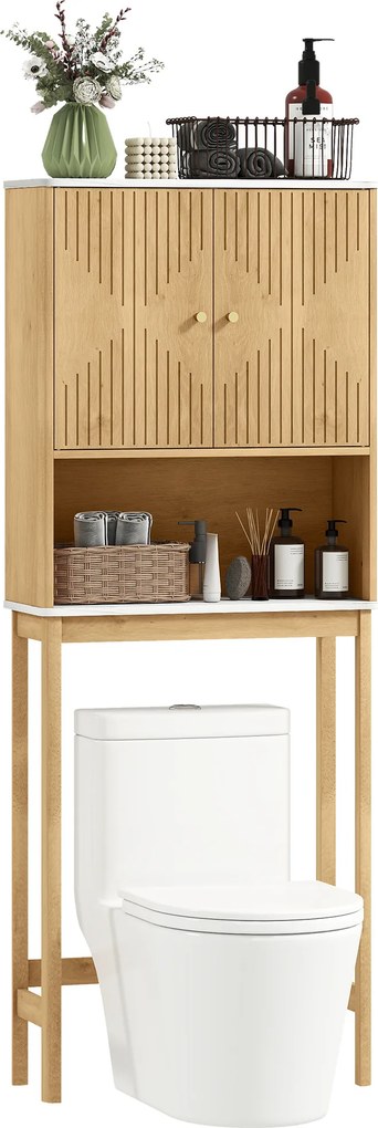 HOMCOM WC nástavec na toaletu s dvoudveřovou skříňkou a policemi 66 x 25 x 168 cm, dub