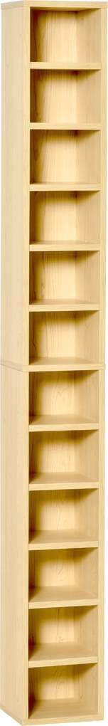 HOMCOM Úložný sloupec na CD a DVD, regál se 12 přihrádkami, kapacita max. 204 CD, 21 x 20 x 175 cm, přírodní dřevo