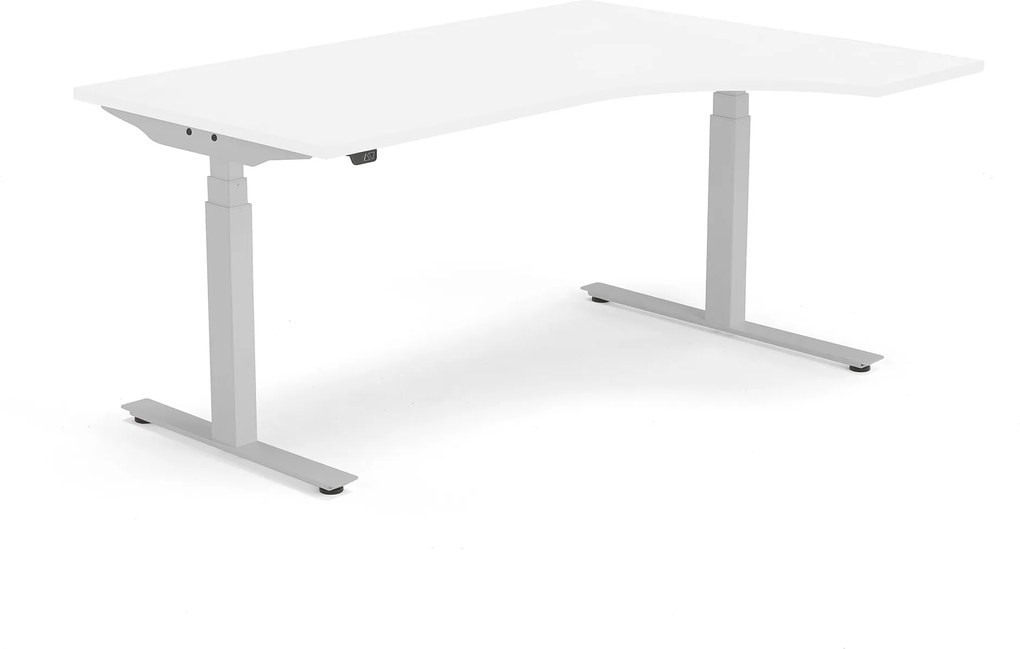 AJ Produkty Výškově stavitelný stůl Modulus, rohový, 1600x1200 mm, stříbrný rám, bílá
