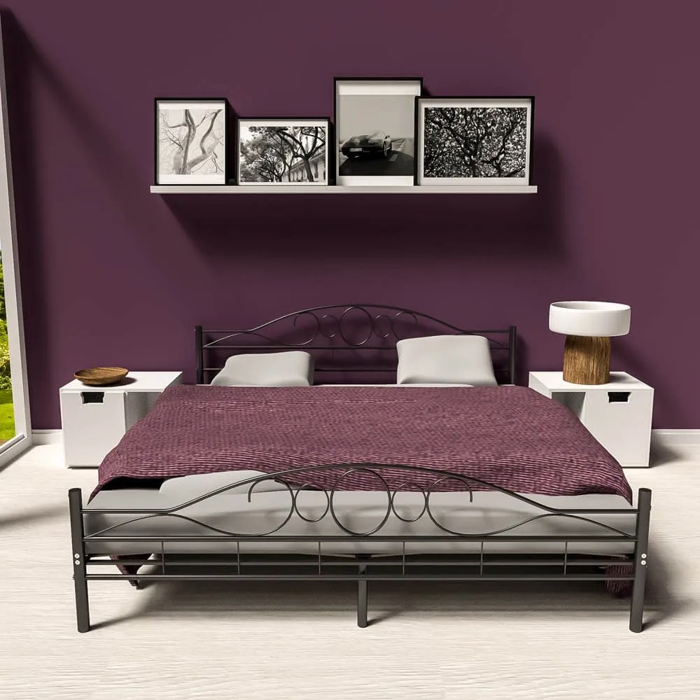tectake 401724 kovová postel dvoulůžková romance včetně lamelových roštů - černá, 200 x 180 cm