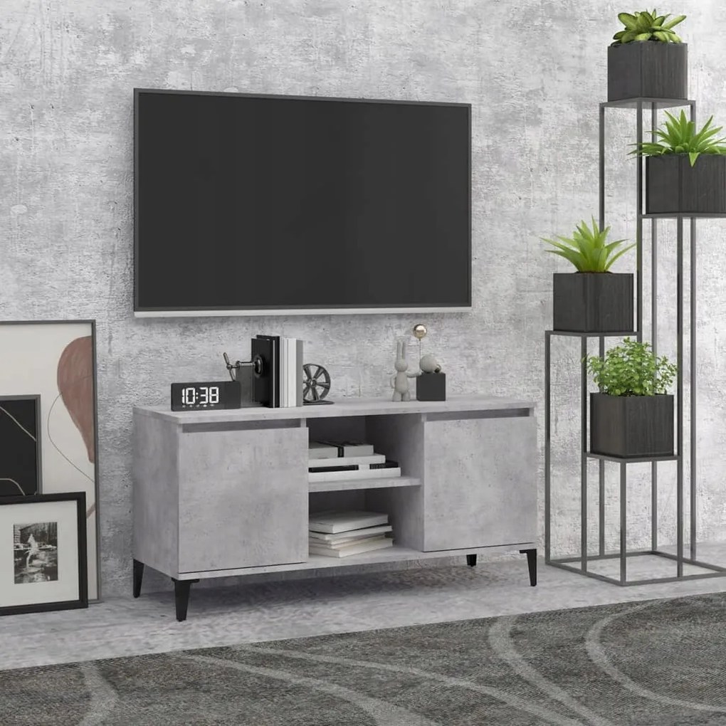 Fionshop 263595804 Tv stolek s kovovými nohami betonově šedý 103,5 x 35 x