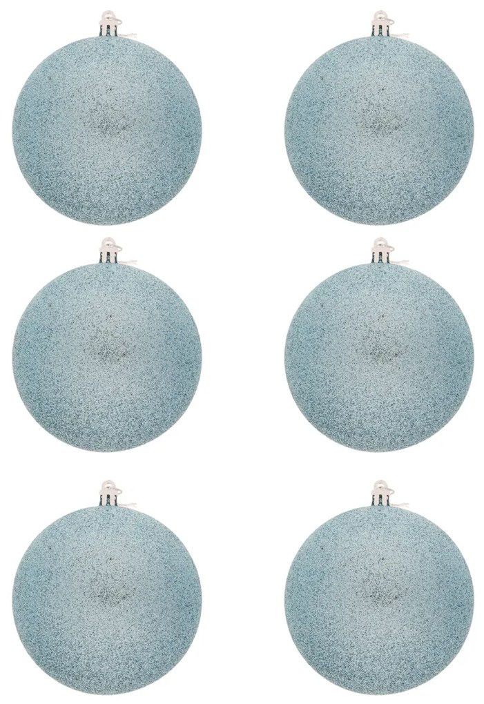 Sada vánočních ozdob světle modrá glitter 10 cm plastová koule, balení 6 ks