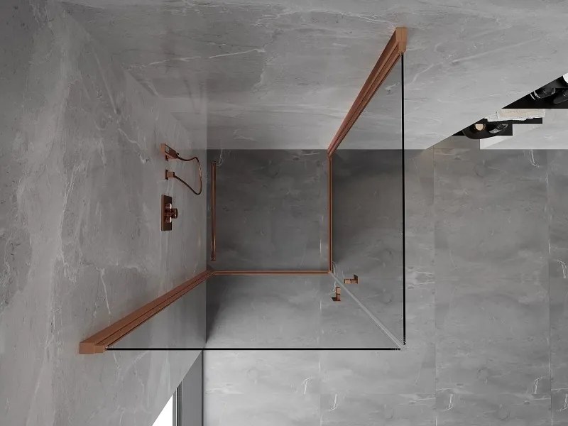 Mexen Mist-B Duo, 2-křídlý výklopný sprchový kout 80 x 80 cm, čiré sklo, měděný matný profil, 8A2-080-080-65-00