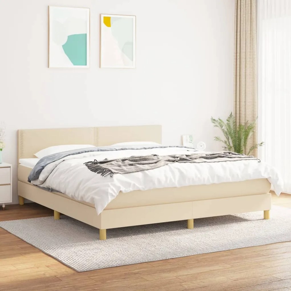Box spring postel s matrací krémová 160x200 cm textil,  3140550