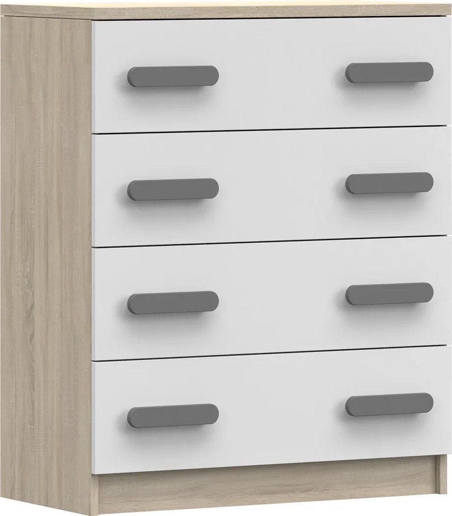 IDZ Komoda SMYK III 4S 02, 80 cm Bílá + Sonoma / Barevné úchytky Barva: Červená