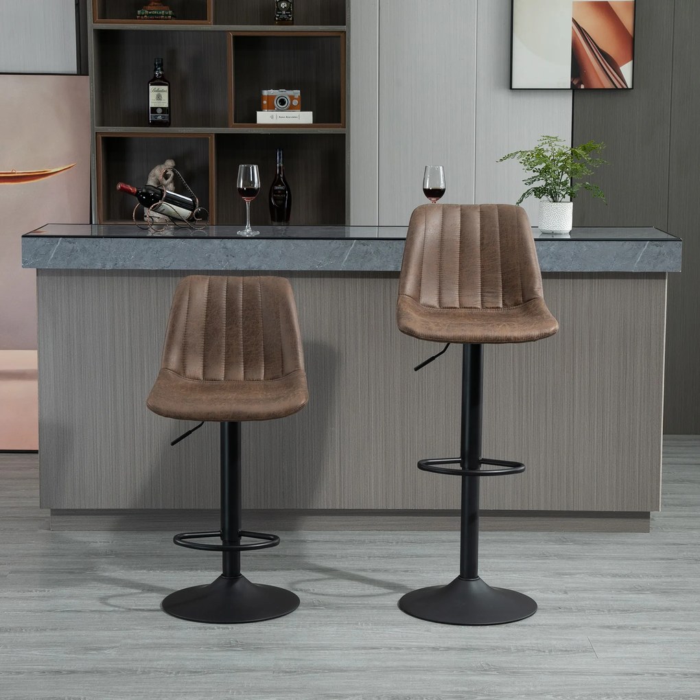 HOMCOM sada 2 barových židlí kuchyňská židle výškově nastavitelná s podnožkami otočná židle hnědá polyester 43 x 46 5 x 89-110 cm pro bar kuchyň | Ao…