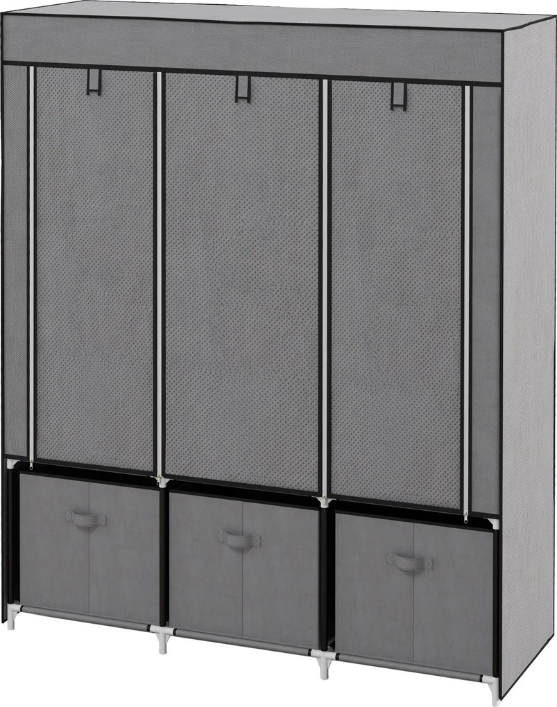 HOMCOM Textilní Skříň s Věšákem, Zásuvkami a Zipem, Skládací Skříň pro Ložnici a Šatnu, 125 x 43 x 162,5 cm, Tmavě Šedá | Aosom