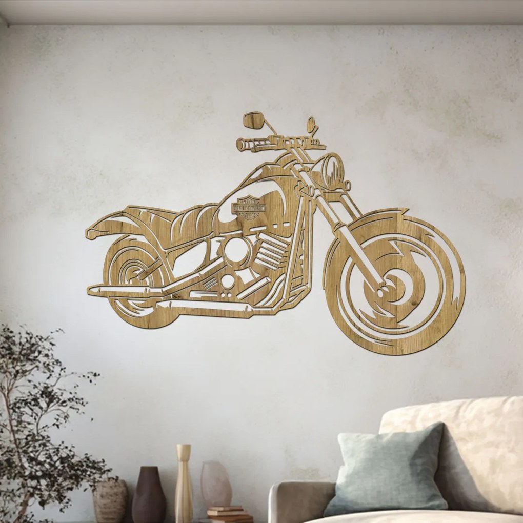 dřevo života Dřevěný obraz motorky Chopper Zvolte rozměr (cm): 60x38, Zvolte barvu dekoru: Horský dub