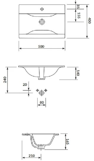 Cersanit S801-458 - Závěsná koupelnová skříňka s umyvadlem NIKO 50x40 cm ořech