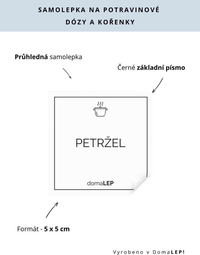 Samolepka na kořenky PETRŽEL průhledná 5 × 5 cm základní písmo