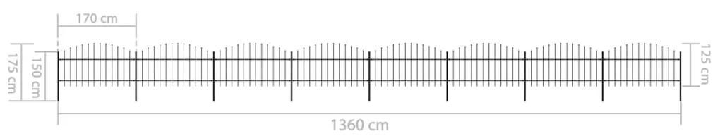 Zahradní plot s hroty ocel (1–1,25) x 13,6 m černý,  277728