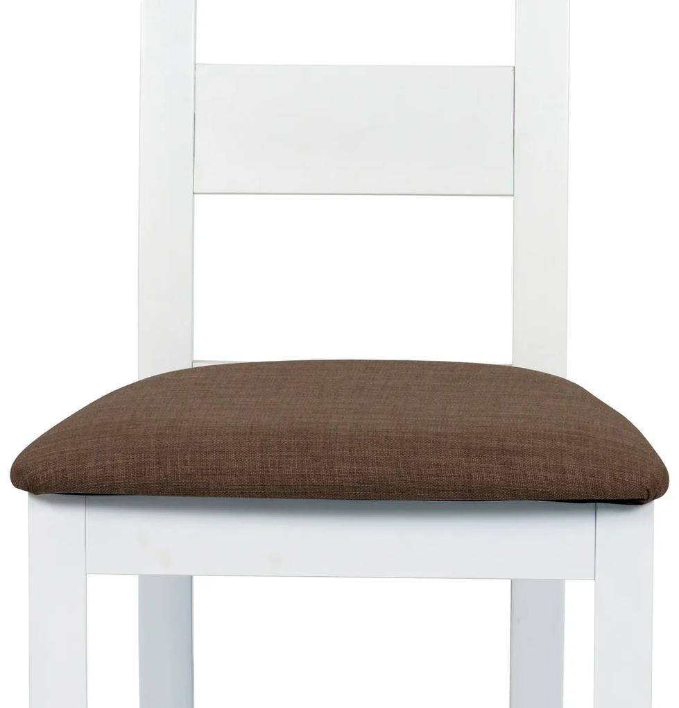 Jídelní židle, masiv buk, barva bílá, látkový hnědý potah - BC-2603 WT