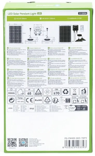 Aigostar - LED Solární lustr se senzorem 2xLED/35W/12V 6000 mAh 6500K pr. 15 cm