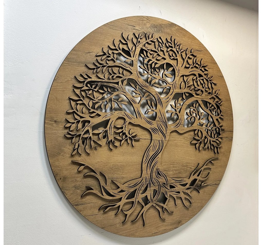 Li-Go "Strom života reliéf" Dřevěný obraz s hloubkou 23 mm Provedení rámu, povrchu: dub světlý, rozměr obrazu: 70 cm