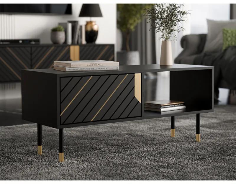 Konferenční stolek Maramax 110, Barva: černý / černý + zlatý