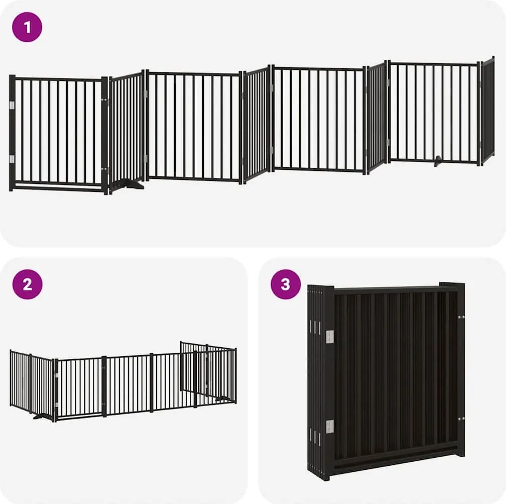 Zábrana pro psy s dvířky skládací 8 panelů černá 640 cm topol 3155742